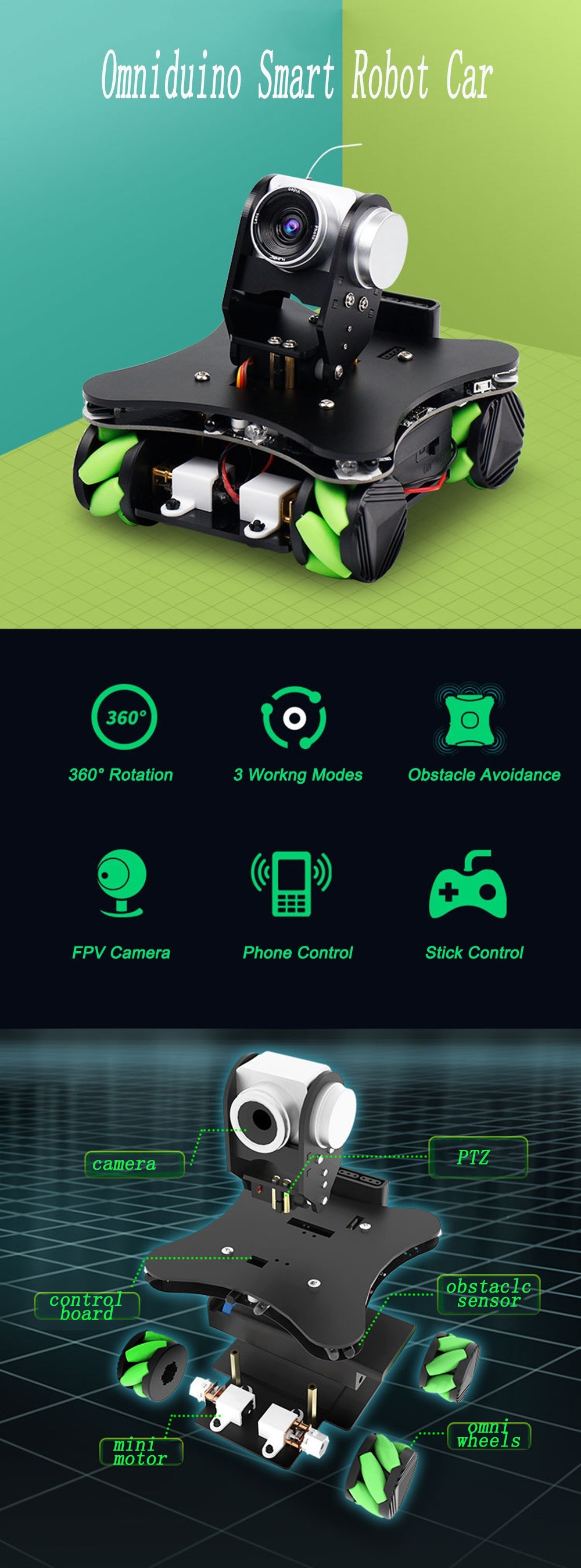 Yahboom Omniduino DIY Smart RC Robot Car FPV Programmable Wifi APP/PS2 ...